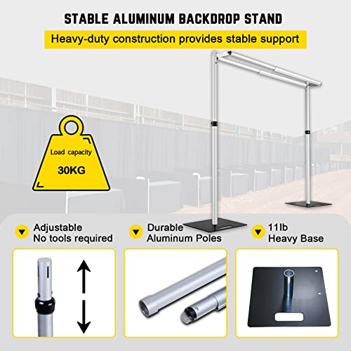 Hecis Pipe and Drape, Portable Pipe and Drape Backdrop Stand with Crossbar, Adjustable Pipe and Drape Backdrop Kit for Event, Party, Trade Shows and Wedding Decor, 10FTX10FT Double Crossbar