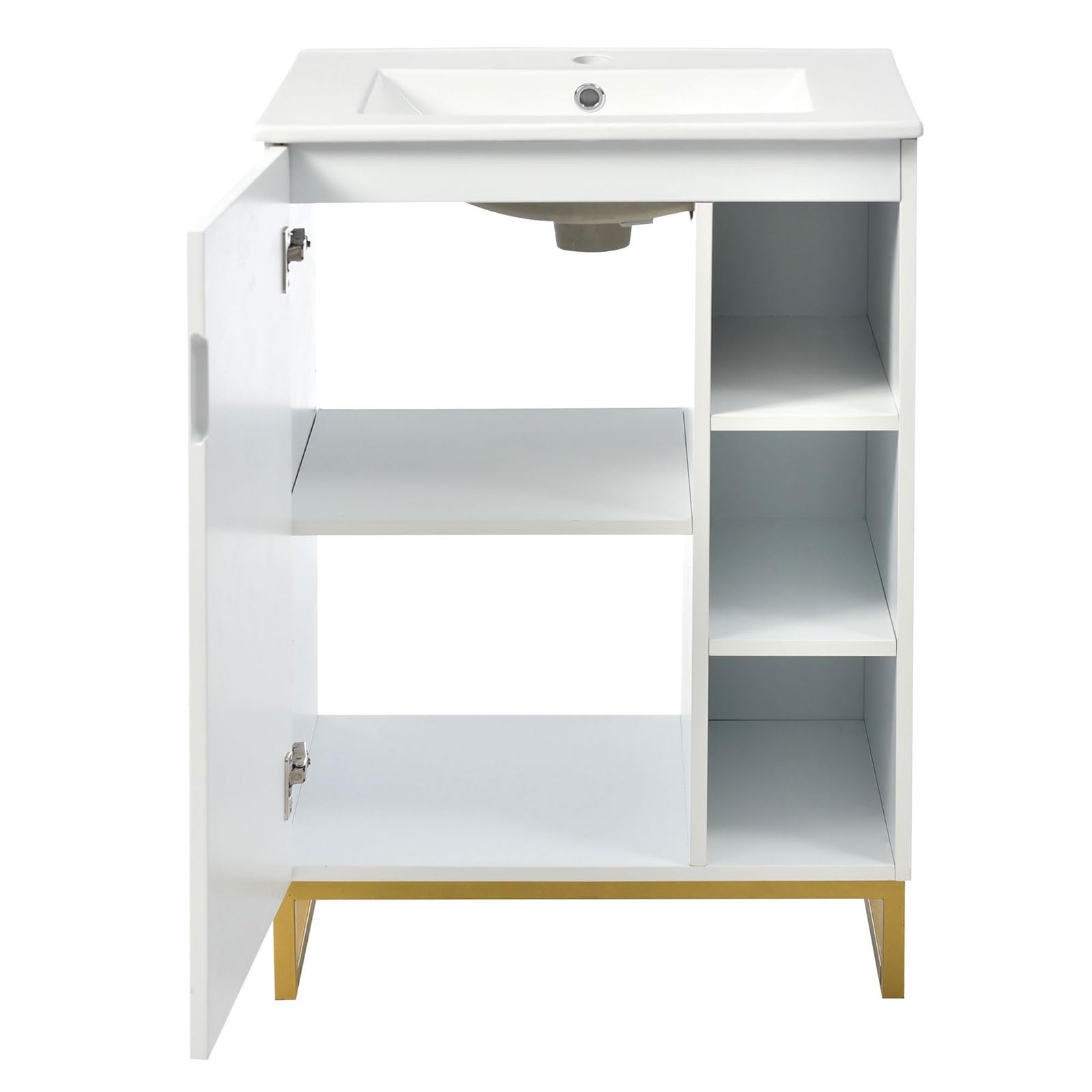 Appot 24inch Bathroom Vanity Sink Combo for Small Space, Bath Room Vanities with Ceramic Basin, Gold Legs and Semi-Open Storage(Faucet Not Included)