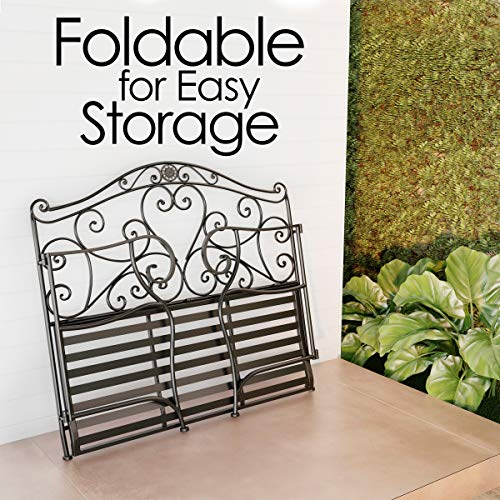 Lavish Home 80-OUTD-3 Durable and Stylish Accent Furniture Folding Garden Bench β Outdoor Seating with Scrollwork Design, Black