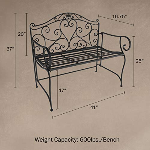 Lavish Home 80-OUTD-3 Durable and Stylish Accent Furniture Folding Garden Bench β Outdoor Seating with Scrollwork Design, Black