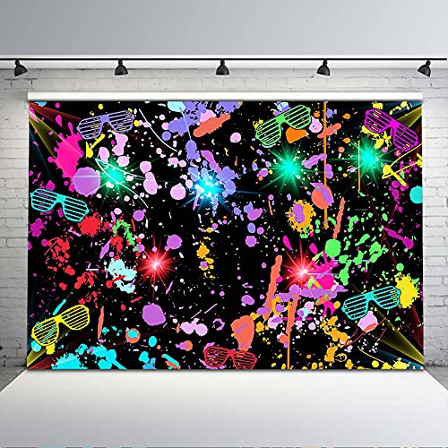 Avezano Neon Glow in The Dark Backdrop Paint Splatter Graffiti Glow Party 80s 90s Themed Birthday Background Colorful Neon Party Birthday Backdrops Photo Studio Props (7x5)