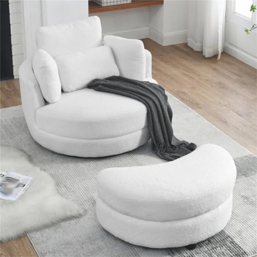 YASEZ 39" W Oversized Swivel Chair with Moon Storage Ottoman, Accent Round Loveseat Circle Swivel Barrel Chairs for Living Room