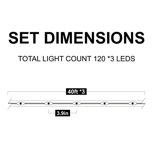 Joiedomi 3x120LED Warm White Rope Lights 46FT 8 Modes String Lights Battery Operated Outdoor Waterproof Fairy Lights Dimmable/Timer with Remote for Camping Party Garden Bedroom Christmas Decoration