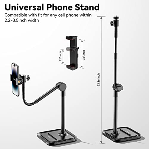 Webcam Stand with Phone Holder, 2 in 1 Adjustable Flexible Gooseneck Camera Mount Desktop Stand with Cell Phone Clamp for Logitech C922 C930e C920S C920 C615, Brio 4K, Gopro Hero and Other Devices