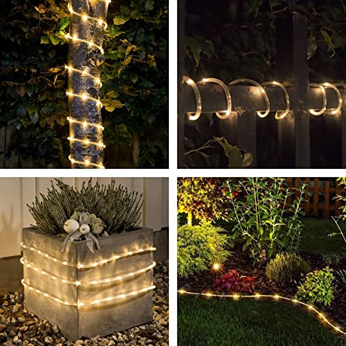 Joiedomi 3x120LED Warm White Rope Lights 46FT 8 Modes String Lights Battery Operated Outdoor Waterproof Fairy Lights Dimmable/Timer with Remote for Camping Party Garden Bedroom Christmas Decoration