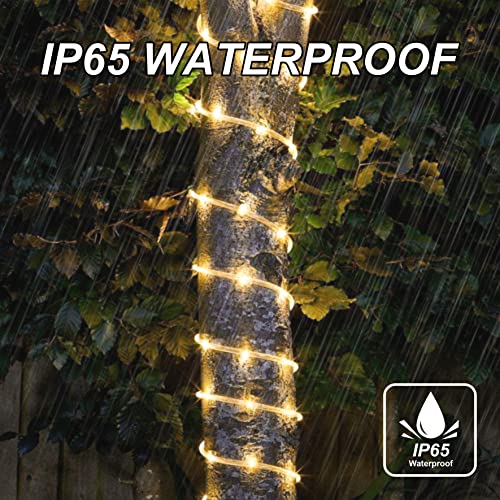 Joiedomi 3x120LED Warm White Rope Lights 46FT 8 Modes String Lights Battery Operated Outdoor Waterproof Fairy Lights Dimmable/Timer with Remote for Camping Party Garden Bedroom Christmas Decoration
