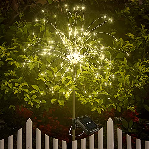 VILLTAK Firework Solar Lights, Outdoor Chandelier, 180 LED Starburst Lights, 8 Modes Solar Chandelier, DIY Decorative Garden Fireworks Lamp for Gazebo Christmas Party, Warm White, Large