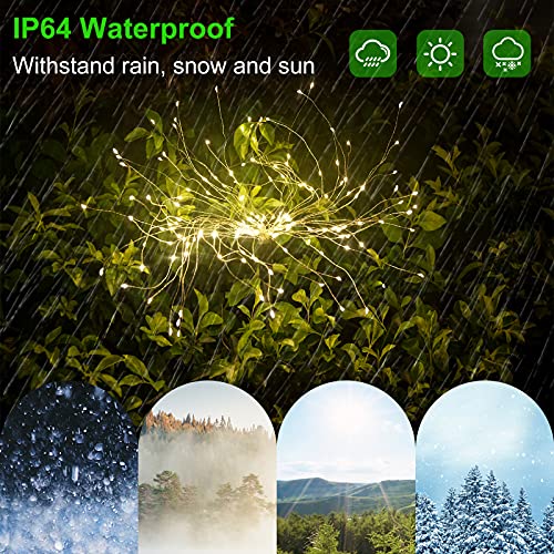 VILLTAK Firework Solar Lights, Outdoor Chandelier, 180 LED Starburst Lights, 8 Modes Solar Chandelier, DIY Decorative Garden Fireworks Lamp for Gazebo Christmas Party, Warm White, Large