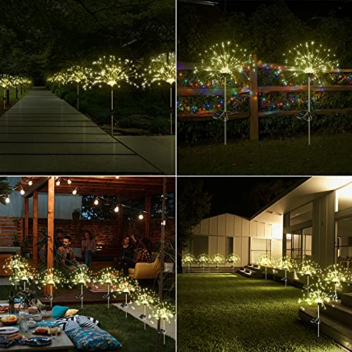 VILLTAK Firework Solar Lights, Outdoor Chandelier, 180 LED Starburst Lights, 8 Modes Solar Chandelier, DIY Decorative Garden Fireworks Lamp for Gazebo Christmas Party, Warm White, Large