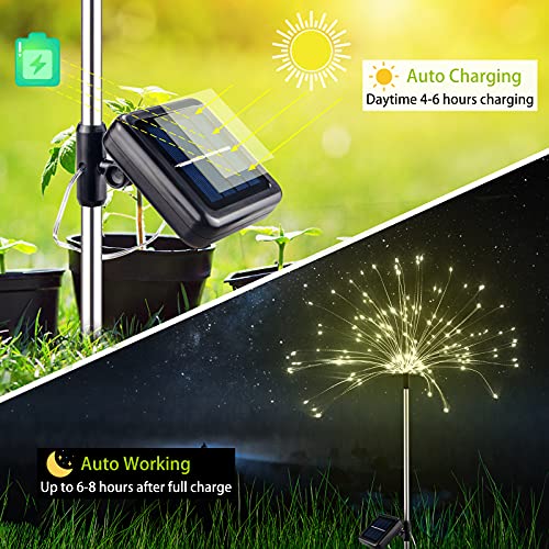VILLTAK Firework Solar Lights, Outdoor Chandelier, 180 LED Starburst Lights, 8 Modes Solar Chandelier, DIY Decorative Garden Fireworks Lamp for Gazebo Christmas Party, Warm White, Large