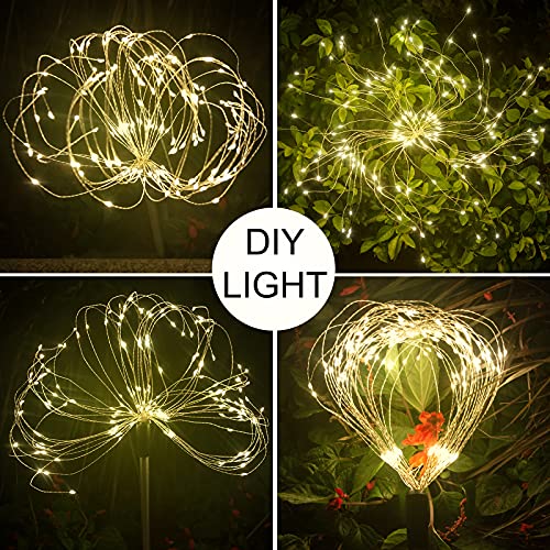 VILLTAK Firework Solar Lights, Outdoor Chandelier, 180 LED Starburst Lights, 8 Modes Solar Chandelier, DIY Decorative Garden Fireworks Lamp for Gazebo Christmas Party, Warm White, Large