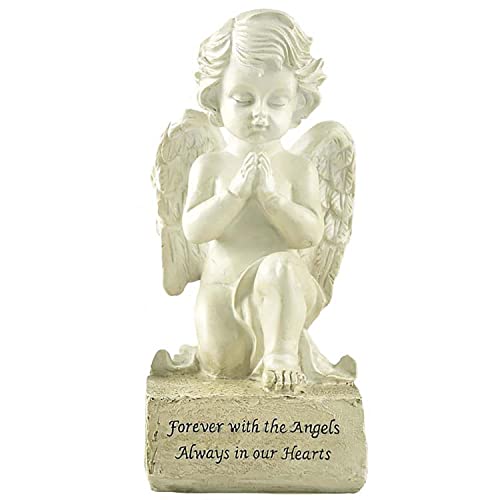 BonzaPicks Guardian Garden Praying Angel Statue, Home Outdoors Memorial Resin White Cherubs Figurines, Angel Baby Sculpture for Yard Decrations-6.5inch