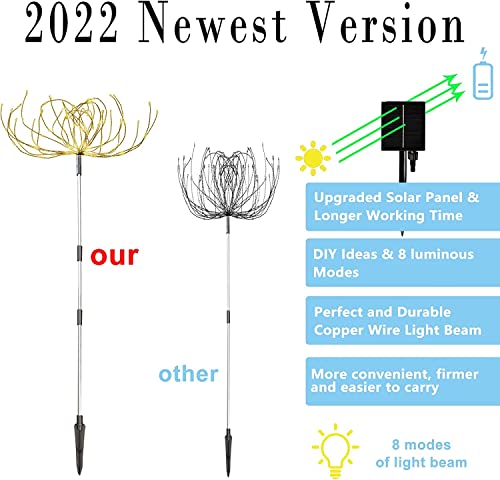 Outdoor Solar Garden Lights 6 Pack, 120 LED Copper Wire Light with Remote, 8 Lighting Modes Decorative Stake Landscape Light DIY Solar Firework Light for Garden Pathway Party Decor (Multi)