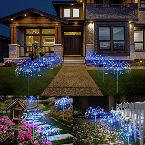 Outdoor Solar Garden Lights 6 Pack, 120 LED Copper Wire Light with Remote, 8 Lighting Modes Decorative Stake Landscape Light DIY Solar Firework Light for Garden Pathway Party Decor (Multi)