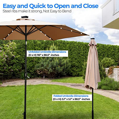 SereneLifeHome 10ft Patio Table Umbrella, 6 Sturdy Ribs with Push Button Tilt, Easy Close Open Crank, Outdoor Furniture for Garden Lawn Deck Pool and Beach, Rust Resistant Pole, Weatherproof Fabric