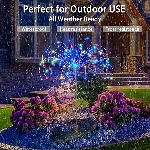 Outdoor Solar Garden Lights 6 Pack, 120 LED Copper Wire Light with Remote, 8 Lighting Modes Decorative Stake Landscape Light DIY Solar Firework Light for Garden Pathway Party Decor (Multi)