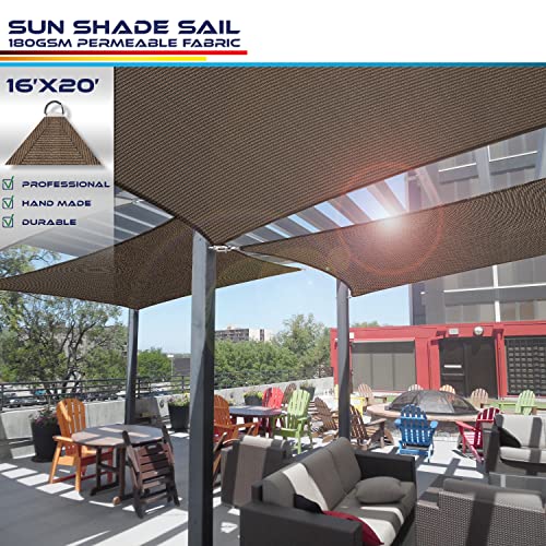 Windscreen4less Sun Shade Sail Brown 16' x 20' Rectangle Patio Permeable Fabric UV Block Outdoor Covering Canopy Perfect for Backyard, Porch, Pergola, Lawn, Garden, Pool- Customized