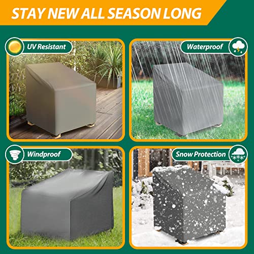 Patio Watcher 100% Waterproof Patio Lounge Chair Cover, Durable Outdoor Lawn Patio Furniture Covers - Grey -Medium-25.5" L x 25.5" D x 34.0" H-2Pack