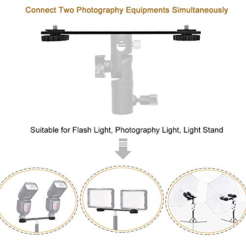 UTEBIT 8 inch Flash Bracket, Dual Camera Mount Flash Bracket Extension Bar with 1/4 Screw Hot Shoe, Straight Flash Bracket Tripod Mount for DSLR Camera LED Light Studio Video Microphone, 2Packs