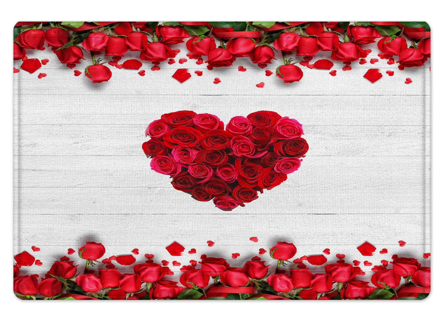 LB Happy Valentines Day Bathroom Rug Red Rose Flower Romantic Love Heart Bath Mat Rustic Floral Doormat Non Slip Memory Foam Super Absorbent Floor Mats,24Wx16H Inch