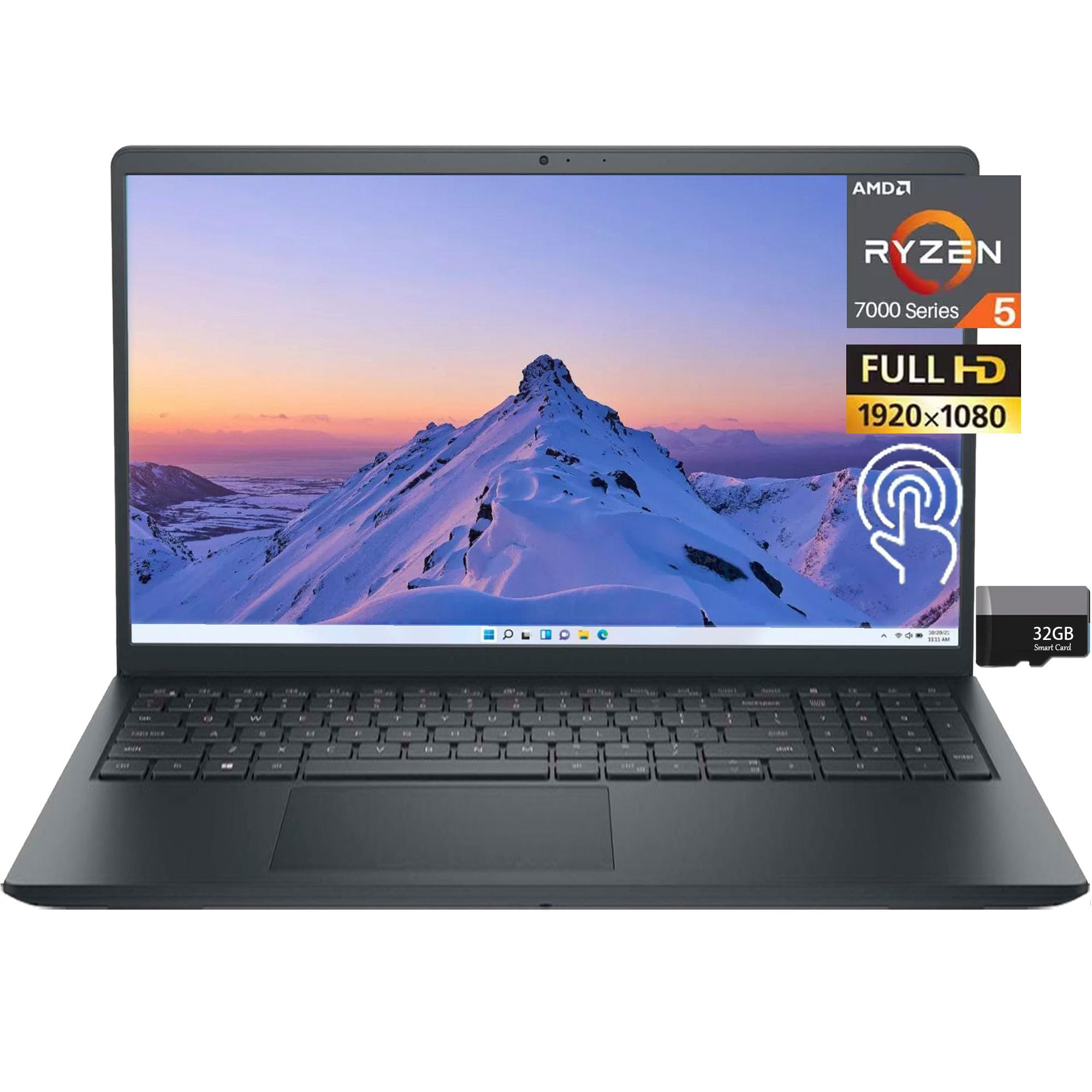Dell Inspiron 15 Touchscreen Laptop, 15.6" FHD Display, AMD Ryzen 5 7530U Processor, 32GB RAM, 1TB SSD, Camera, Mechanical Keyboard, HDMI, WiFi, Windows 11 Pro, Alpacatec Accessories, Carbon Black
