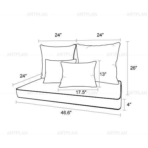 ARTPLAN Outdoor Loveseat Cushions,All Weather Patio Cushions Set of 5,46"x24"x4",Brown