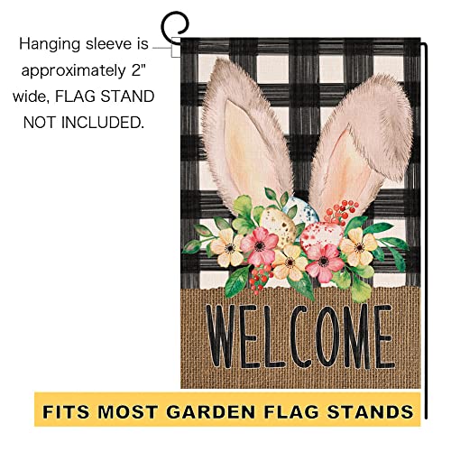 Sambosk Buffalo Easter Bunny Small Garden Flag Welcome Spring Vertical Double Sided Burlap Rabbit Ear Egg Floral Farmhouse Yard Outdoor Decoration 12 x 18 Inches