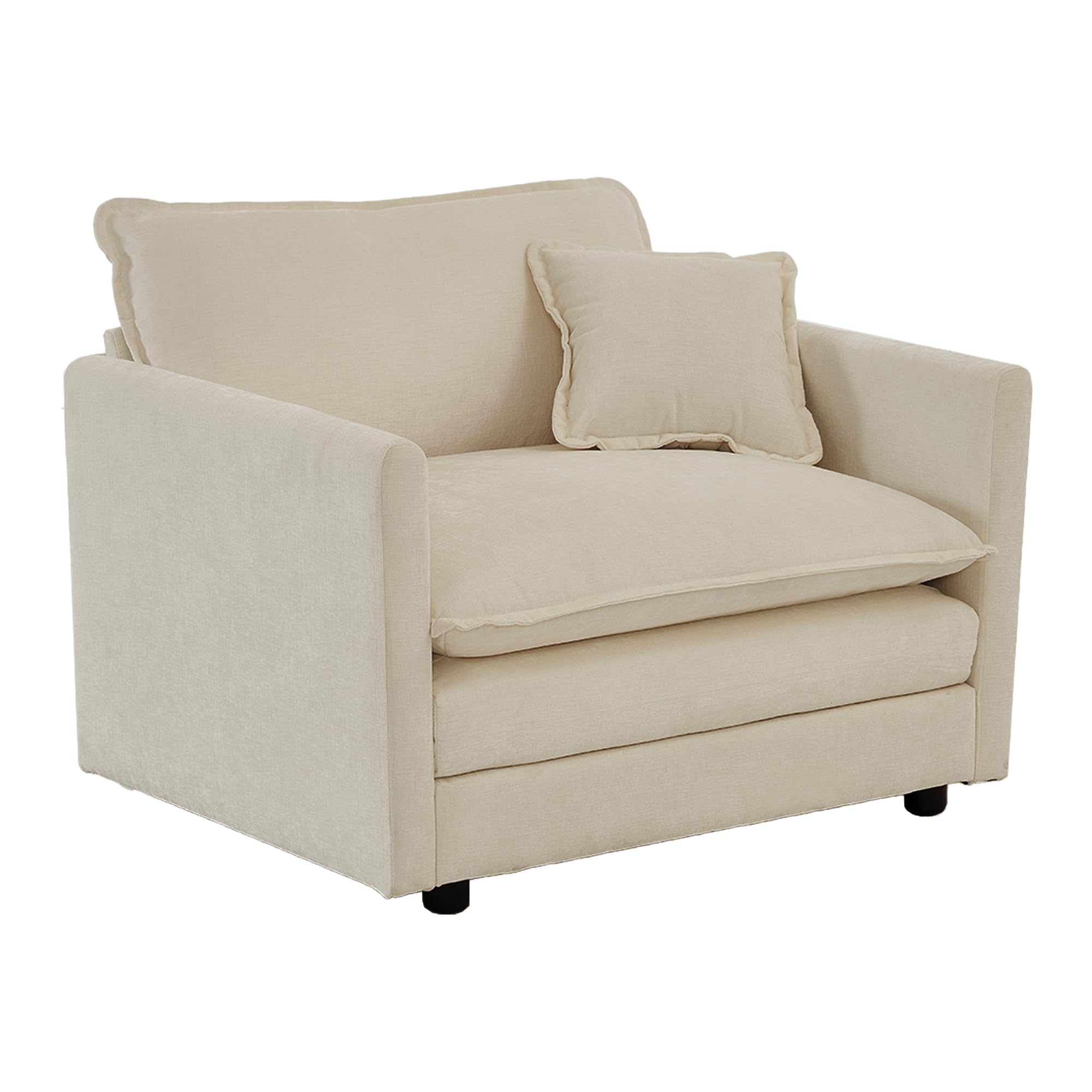 WILLIAMSPACE 41" Single Sofa Chair, Modern Upholstered Armchair with 1 Toss Pillow, Small Cream Couch Chair for Living Room, Deep Seat Reading Sofa for Bedroom Apartment, Chenille Fabric (Beige)