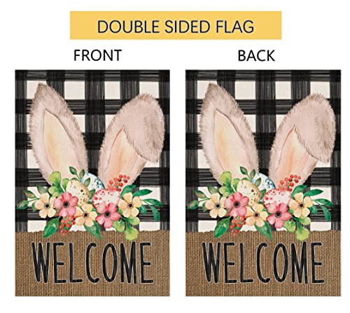 Sambosk Buffalo Easter Bunny Small Garden Flag Welcome Spring Vertical Double Sided Burlap Rabbit Ear Egg Floral Farmhouse Yard Outdoor Decoration 12 x 18 Inches