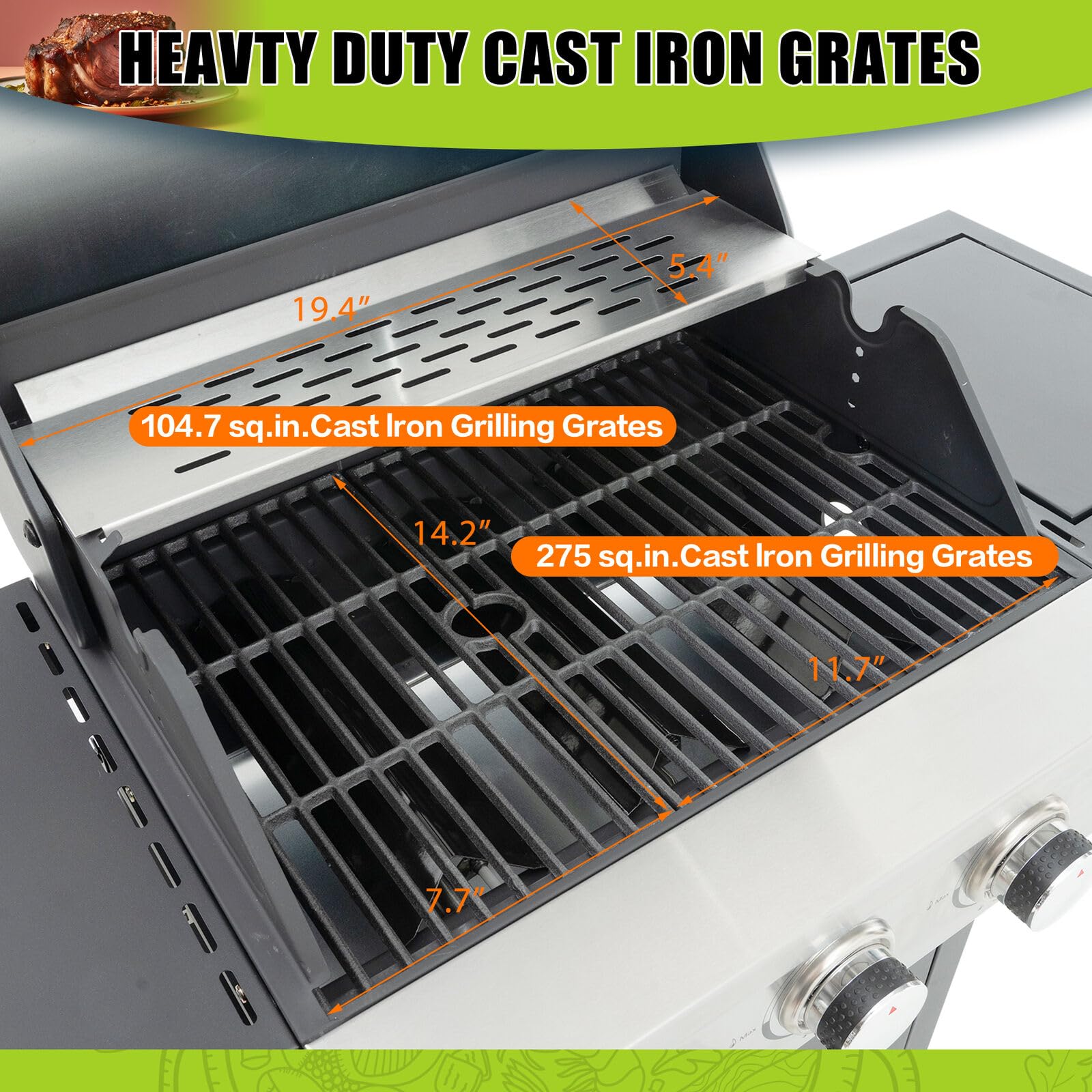 3-Burners Propane Gas Grill with Side Burner & Thermometer, 33950 BTU Output Stainless Steel Grill for Outdoor BBQ and Camping, Patio Backyard Barbecue(3 Burner+Side Burner)