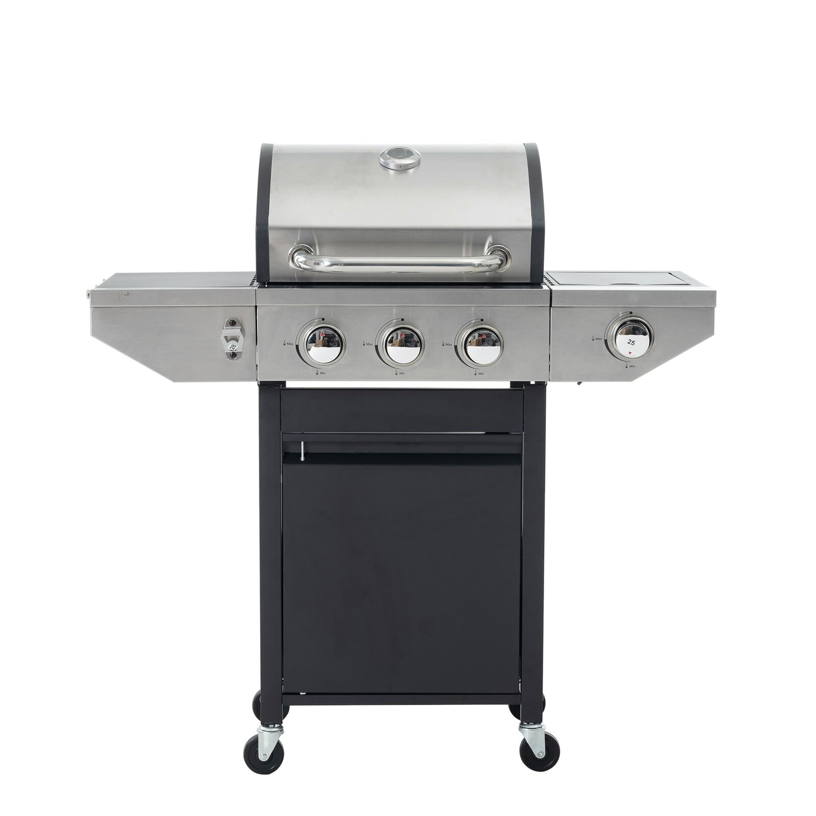 3-Burners Propane Gas Grill with Side Burner & Thermometer, 33950 BTU Output Stainless Steel Grill for Outdoor BBQ and Camping, Patio Backyard Barbecue(3 Burner+Side Burner)