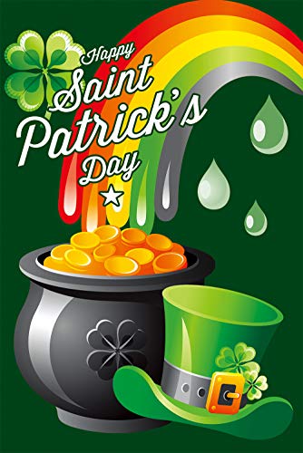Texupday Happy St. Patrick's Day Shamrock Rainbow Pot Gold Decoration Garden Flag Outdoor Yard Decor 28" x 40"
