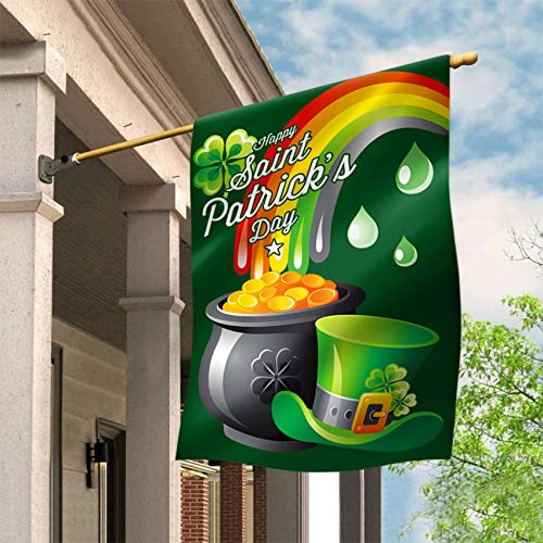 Texupday Happy St. Patrick's Day Shamrock Rainbow Pot Gold Decoration Garden Flag Outdoor Yard Decor 28" x 40"