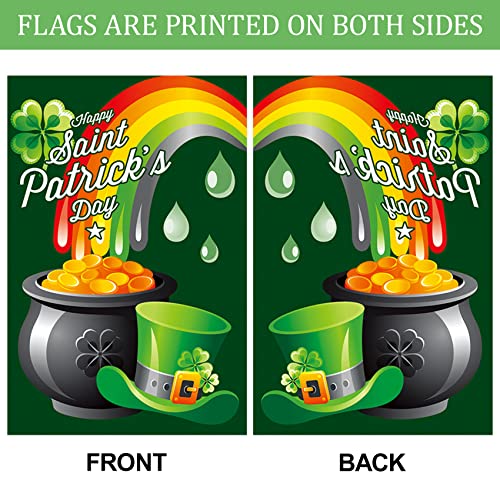 Texupday Happy St. Patrick's Day Shamrock Rainbow Pot Gold Decoration Garden Flag Outdoor Yard Decor 28" x 40"