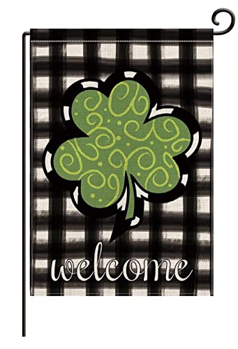 St Patricks Day Garden Flag 12.5x18 Vertical Double Sided Decorative Happy St Patricks Day Shamrock Welcome Garden Flag for Outside Yard Lawn Outdoor St Patricks Day Decoration-L27