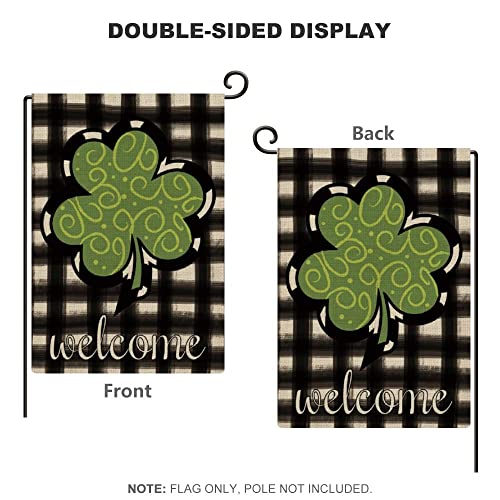 St Patricks Day Garden Flag 12.5x18 Vertical Double Sided Decorative Happy St Patricks Day Shamrock Welcome Garden Flag for Outside Yard Lawn Outdoor St Patricks Day Decoration-L27