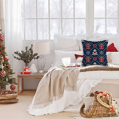 Scceatti Christmas Throw Pillow Covers 18x18 in Square Farmhouse Pillow Cover with Zipper Christmas Tree ElegantToss Xmas Style Pillow Case Protector for Couch Sofa Bed Living Room Decorations Gifts