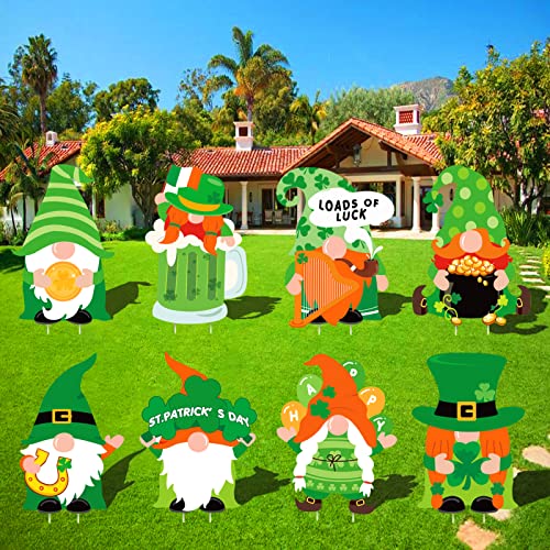 St. Patrick's Day Gnomes Yard Signs - 8 Pcs Large Outdoor Lawn Decorations Green Gnomes Decor Signs with Stakes for St. Paddy's Day Home Pathway Walkway Yard Garden Patio Party Decorations
