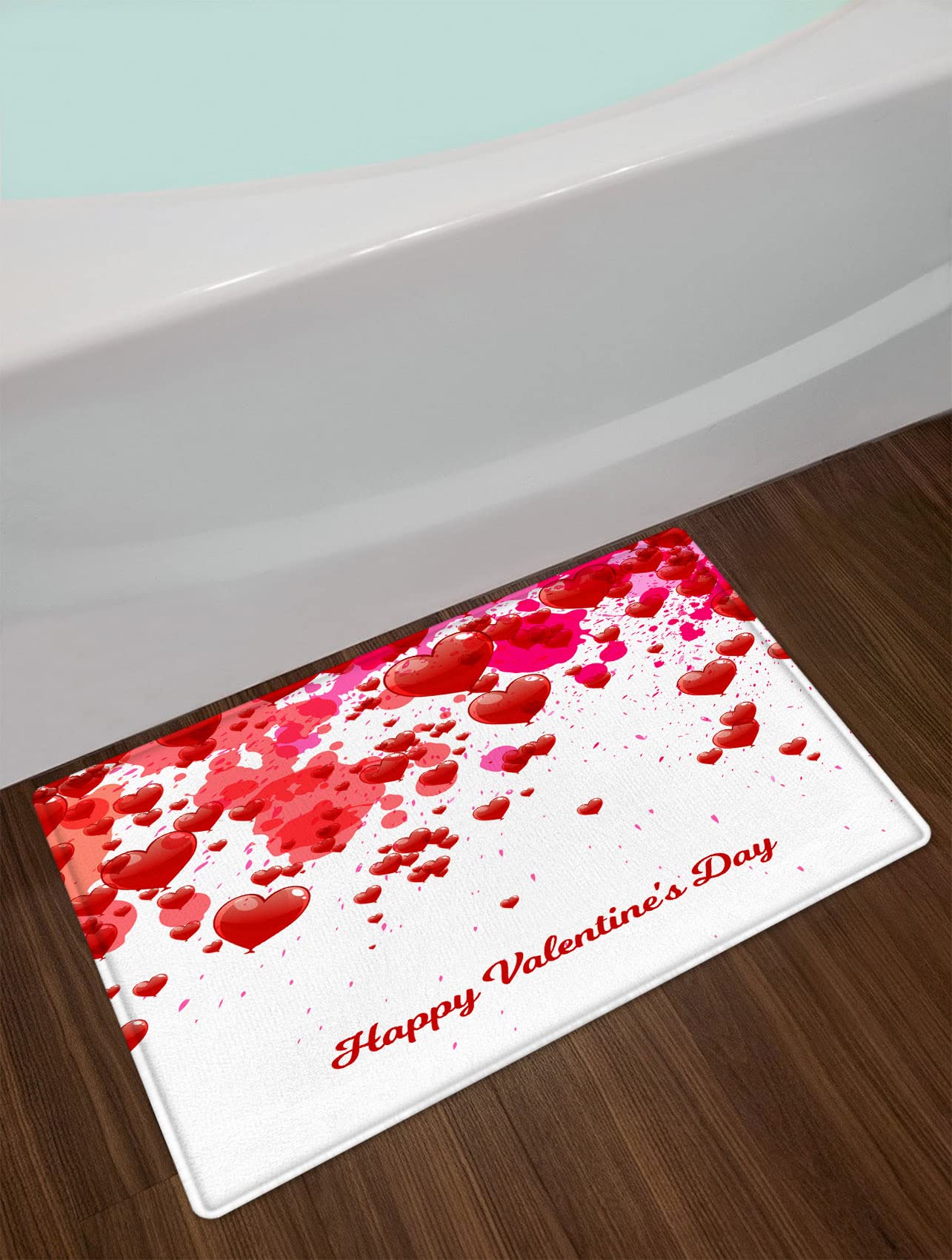LB Valentines Day Bathroom Rug Red Heart Balloon Bath Mat Romantic Love Doormat Non Slip Memory Foam Super Absorbent Floor Mats,24Wx16H Inch