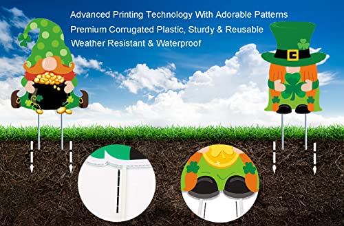 St. Patrick's Day Gnomes Yard Signs - 8 Pcs Large Outdoor Lawn Decorations Green Gnomes Decor Signs with Stakes for St. Paddy's Day Home Pathway Walkway Yard Garden Patio Party Decorations