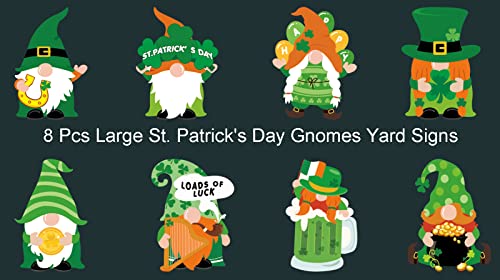 St. Patrick's Day Gnomes Yard Signs - 8 Pcs Large Outdoor Lawn Decorations Green Gnomes Decor Signs with Stakes for St. Paddy's Day Home Pathway Walkway Yard Garden Patio Party Decorations