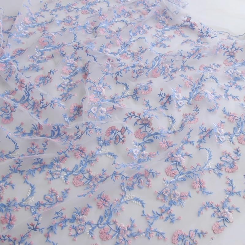 XMTXZYM 3 Meter Mesh Fabric Embroidery Lace Fabric Wedding Dress Clothing Fabric Handmade DIY Fabric