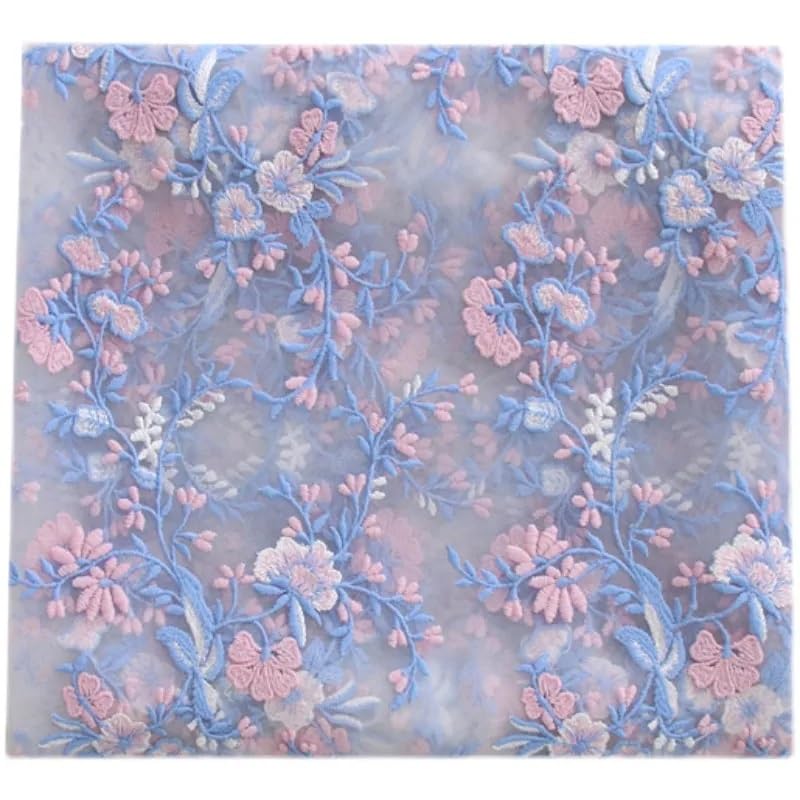XMTXZYM 3 Meter Mesh Fabric Embroidery Lace Fabric Wedding Dress Clothing Fabric Handmade DIY Fabric