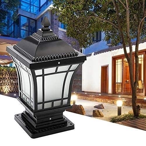 MODEBHD 46cm Waterproof Vintage Post Pillar Lantern Light Rainproof Aluminum Metal Retro Column Lamp Community Villa Patio Garden Landscape Lighting Fence Deck Table Lamp E27 Post Light