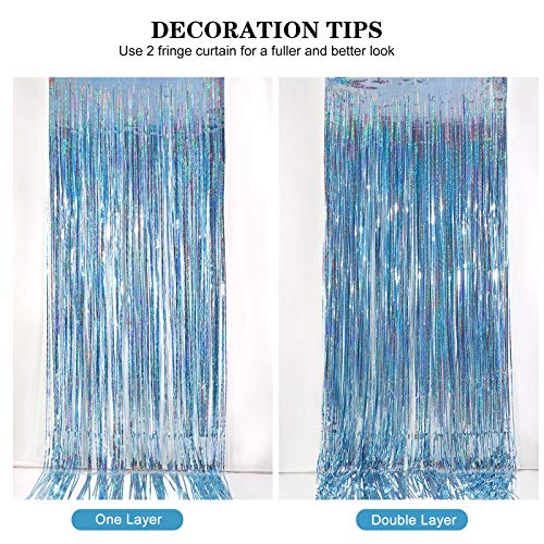 CYLMFC Foil Fringe Curtains Party Decorations - 2 Pack 3 x 8ft Tinsel Backdrop for Party Photo Backdrop Wedding Bridal Shower Bachelorette