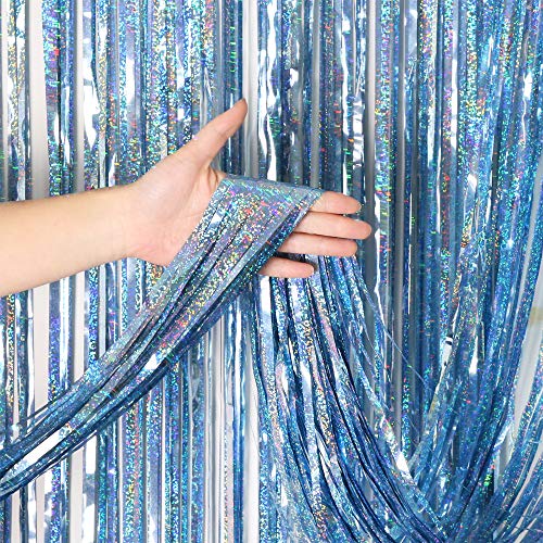 CYLMFC Foil Fringe Curtains Party Decorations - 2 Pack 3 x 8ft Tinsel Backdrop for Party Photo Backdrop Wedding Bridal Shower Bachelorette