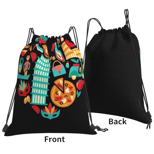 Delhiponics Heart Element Illustration Drawstring Backpack Waterproof Gym Sports Trave String Bag Adjustable Lightweight Drawstring Bag Sports Dance Sackpack