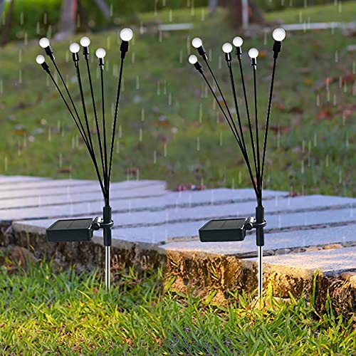 JiJiRuDU Solar Garden Lights Starburst Swaying Light Swaying When Wind Blows Solar Lights Outdoor Decorative String Lights White Cord Warm Light (Yellow, One Size)