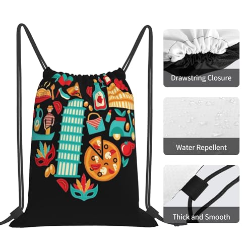 Delhiponics Heart Element Illustration Drawstring Backpack Waterproof Gym Sports Trave String Bag Adjustable Lightweight Drawstring Bag Sports Dance Sackpack