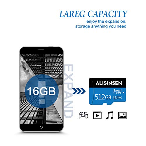 Micro SD Card 512GB with SD Card Adapter for Phone, TF Card for Camera Computer Micro SD Memory Card 512GB for TV,Game Console, Dash Cam